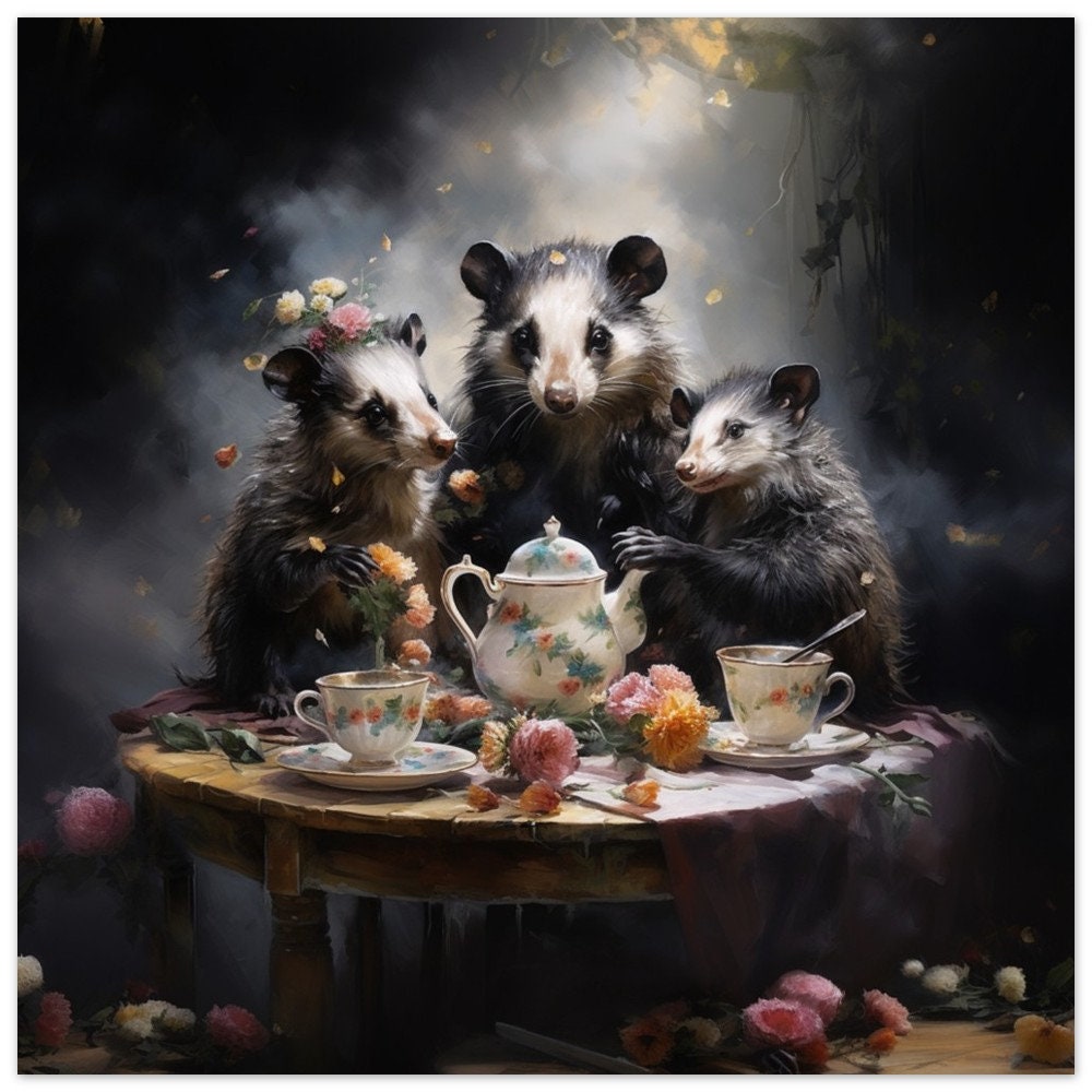 Gothic Opossum Tea Party Premium Matte Paper Poster, Gothic Art ...