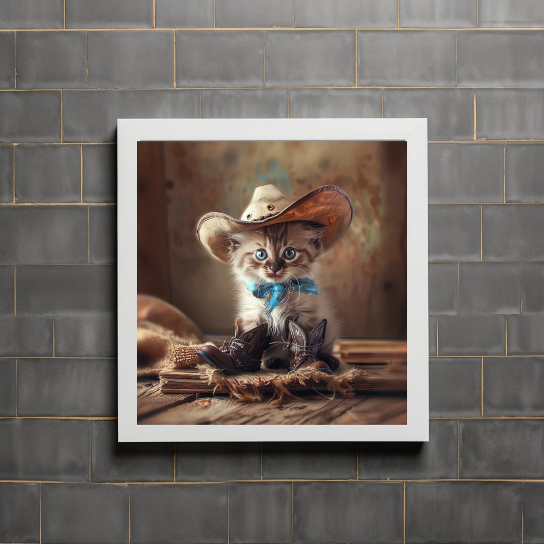 Cowgirl Kitten Premium Matte Poster, Country Living, Vintage Poster ...