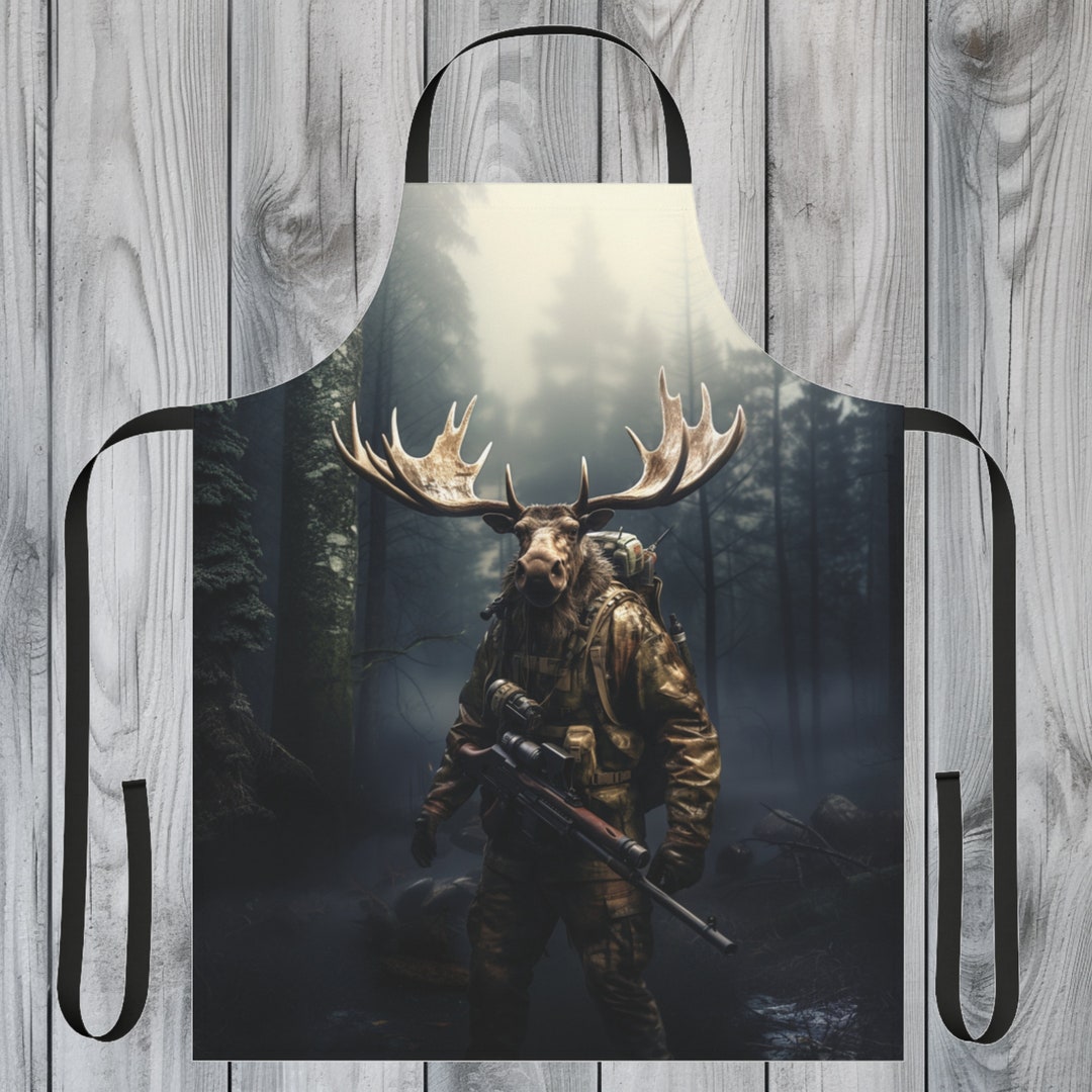 Funny Camo Moose Hunter BBQ Kitchen Apron, Funny Culinary Apron ...