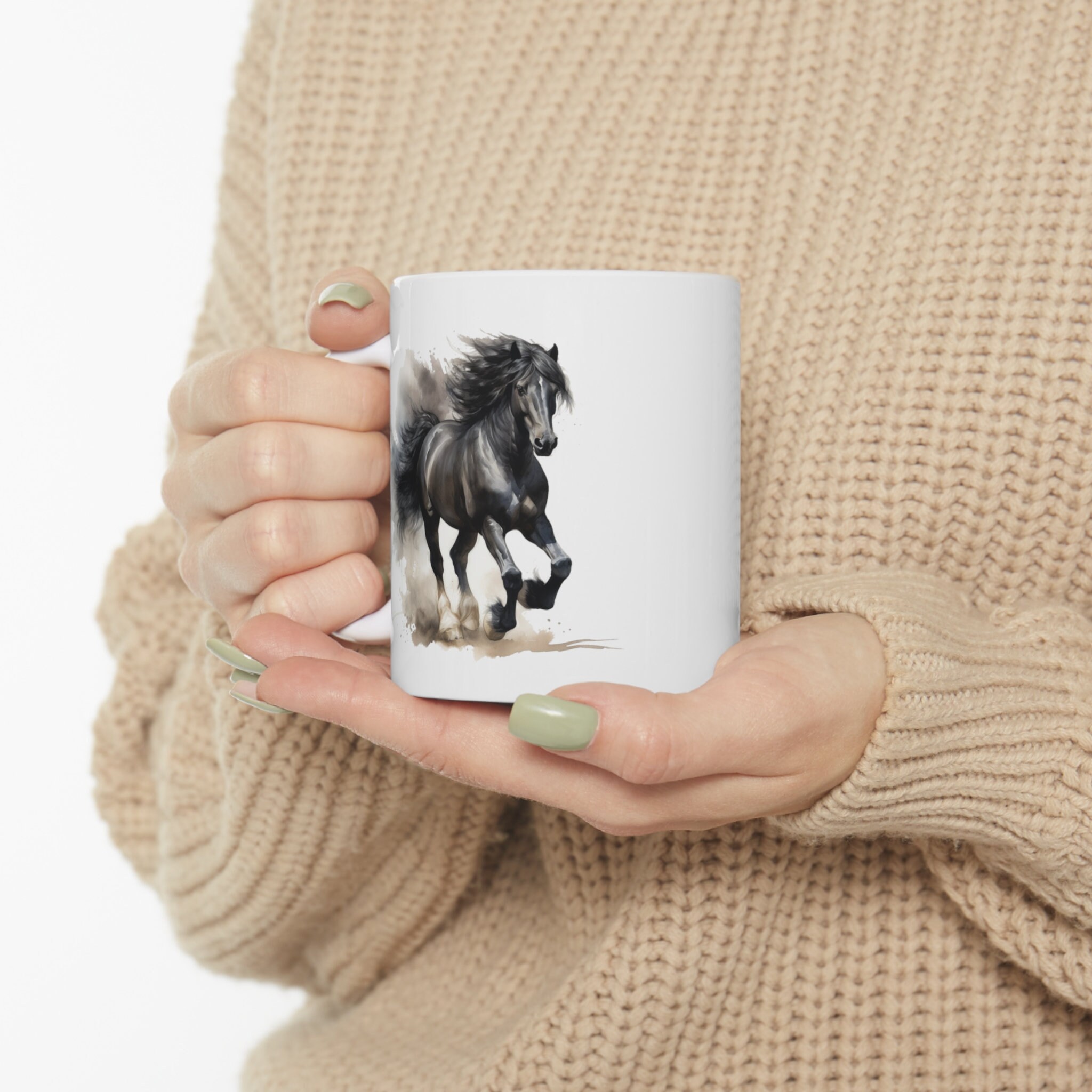 Watercolor Black Stallion Horse Coffee Mug, Horse Art, Gift for Her ...