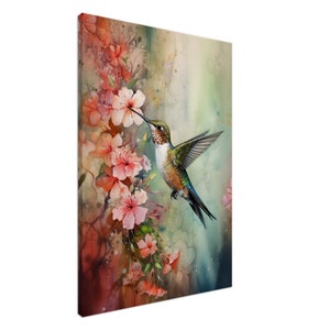 Spring Floral Hummingbird Canvas, Bird Canvas, Hummingbird Art, Floral ...