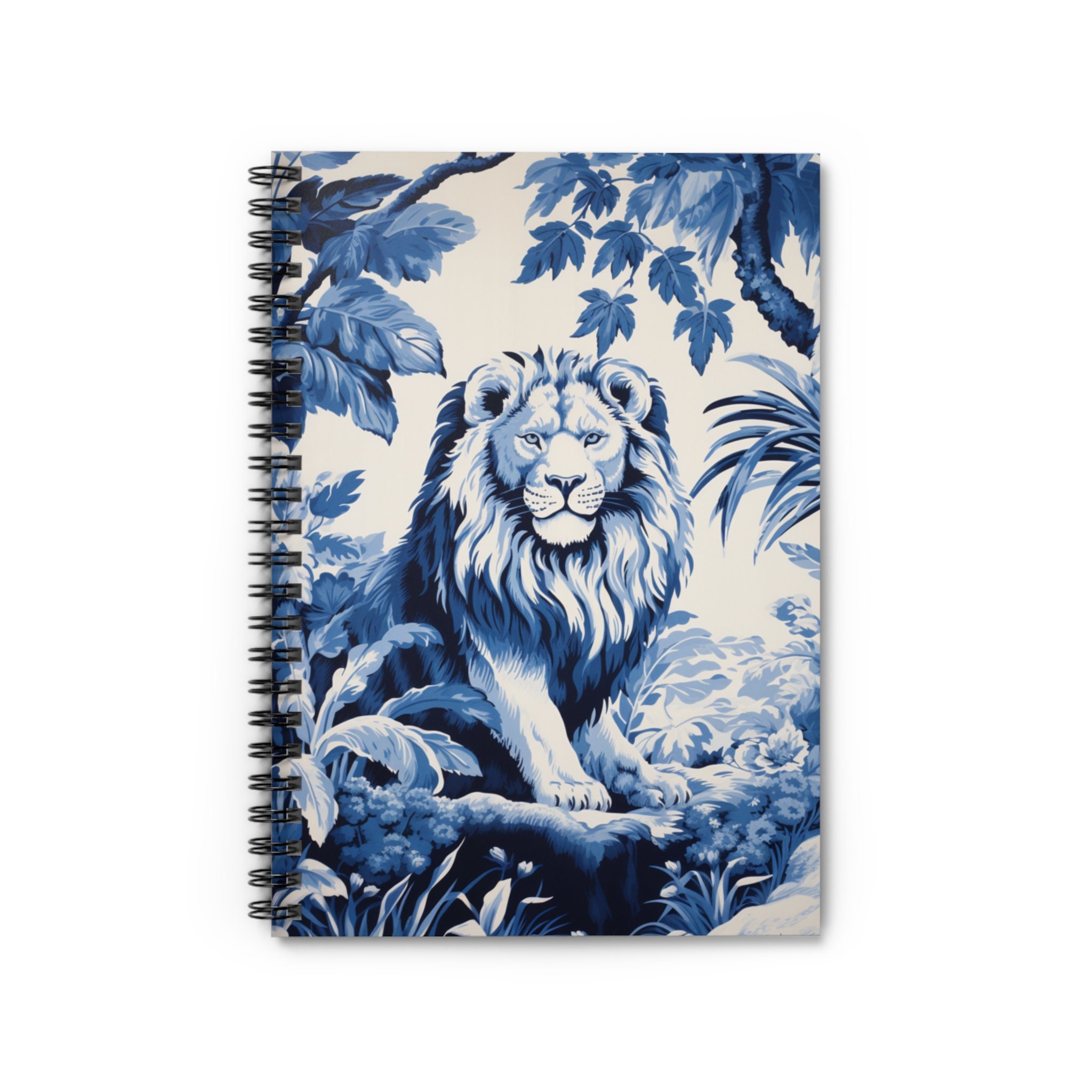 Blue and White Lion Spiral Notebook, Journal, Lined Notebook, Cute ...