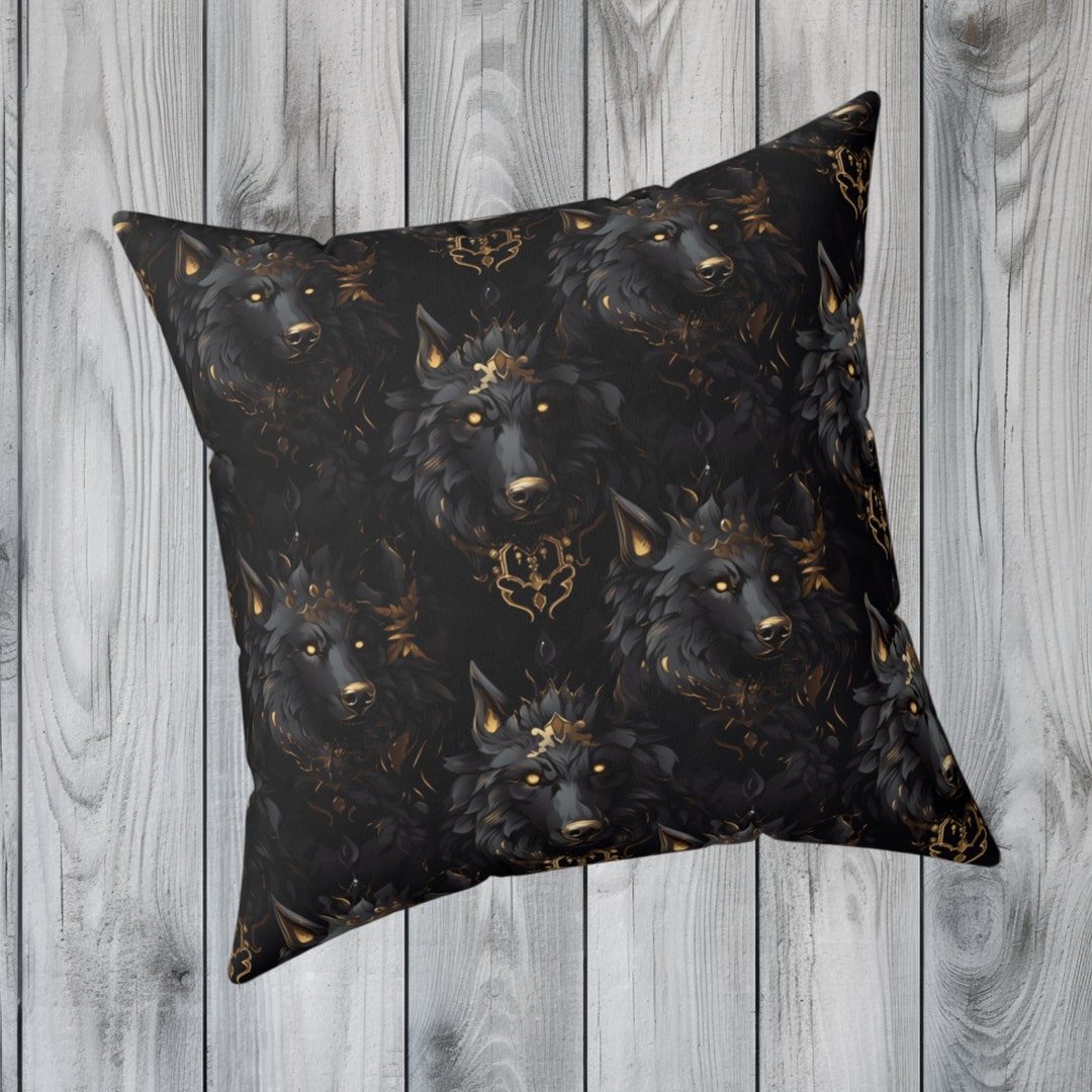 Black and Gold Mystic Hell Hounds Square Pillow, Halloween Pillow ...