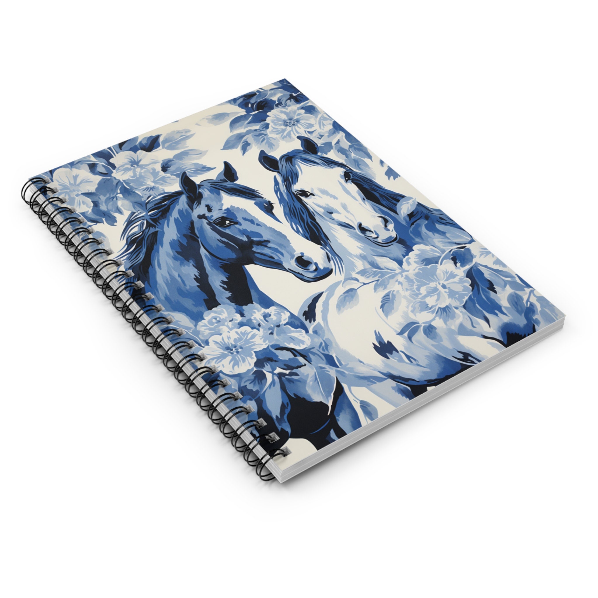 Blue and White Horses Spiral Notebook, Journal, Lined Notebook, Cute ...