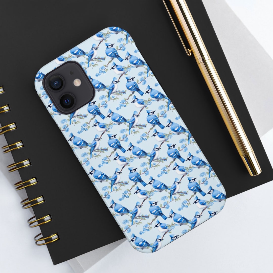 Floral Blue and White Blue Jay Bird Pattern Design Phone Case for ...