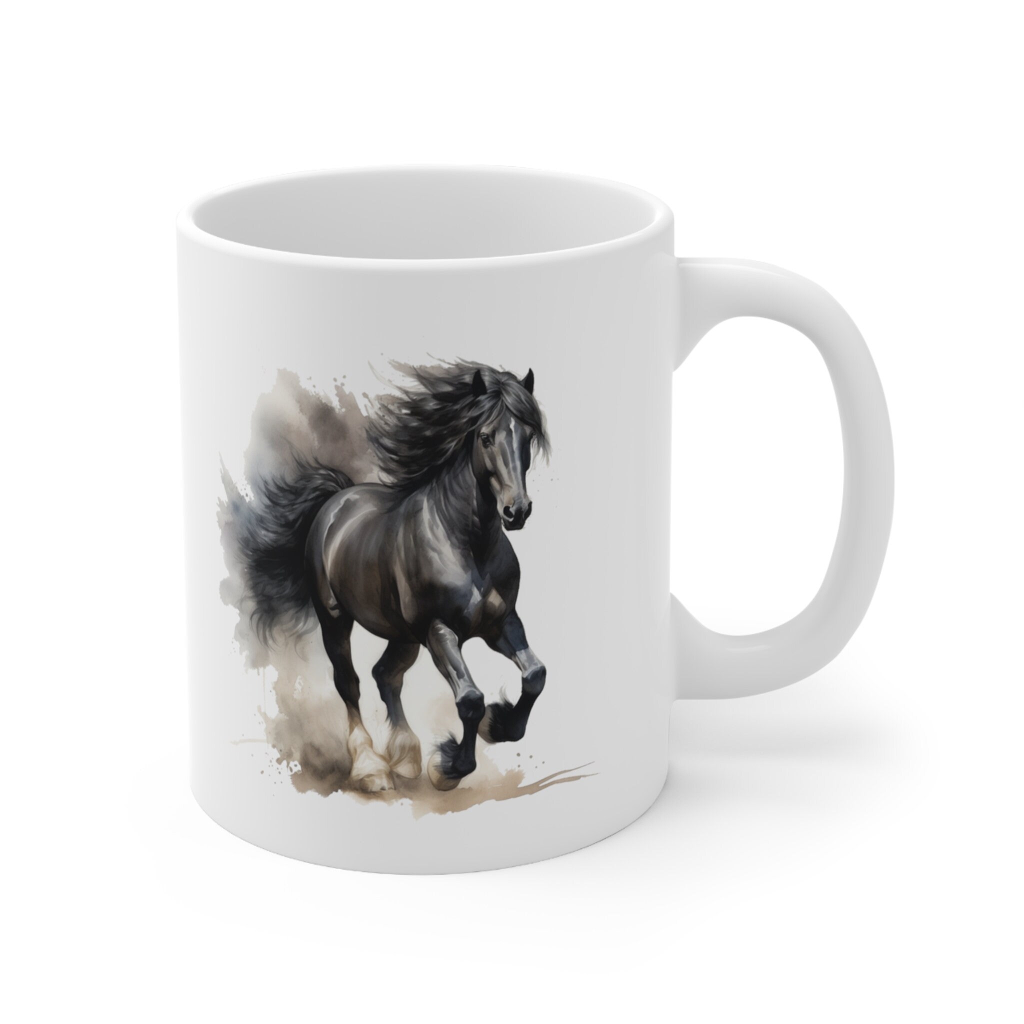 Watercolor Black Stallion Horse Coffee Mug, Horse Art, Gift for Her ...