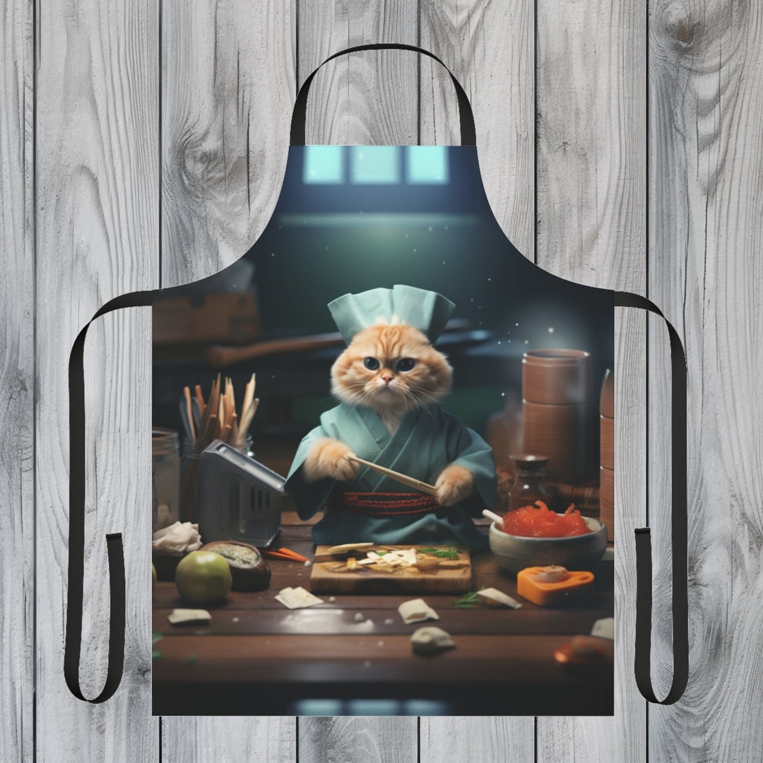 Cute Japanese Sushi Cat Kitchen Apron, Funny Culinary Apron, Kitchen ...