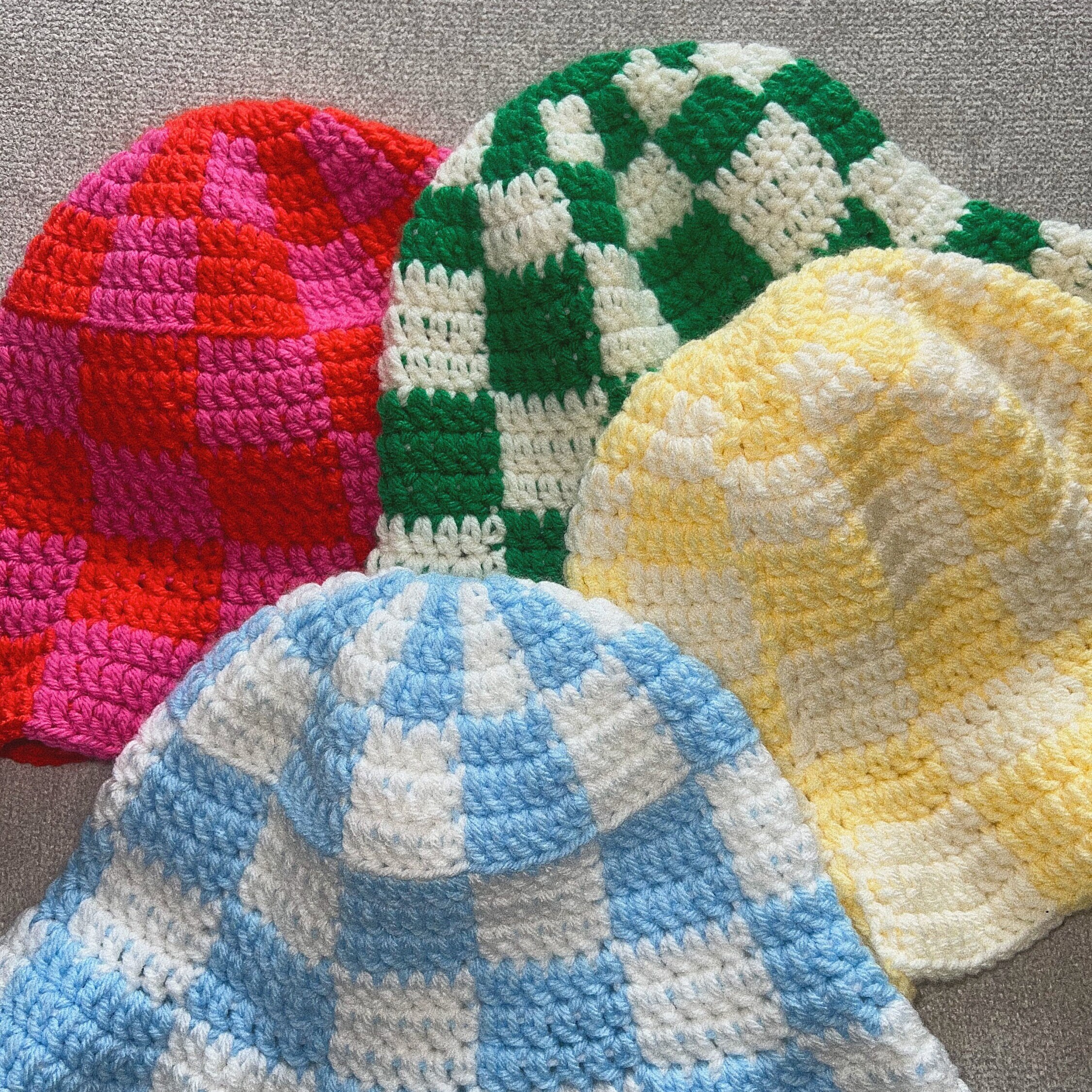Custom Hand-crochet Checkered Bucket Hat - Etsy