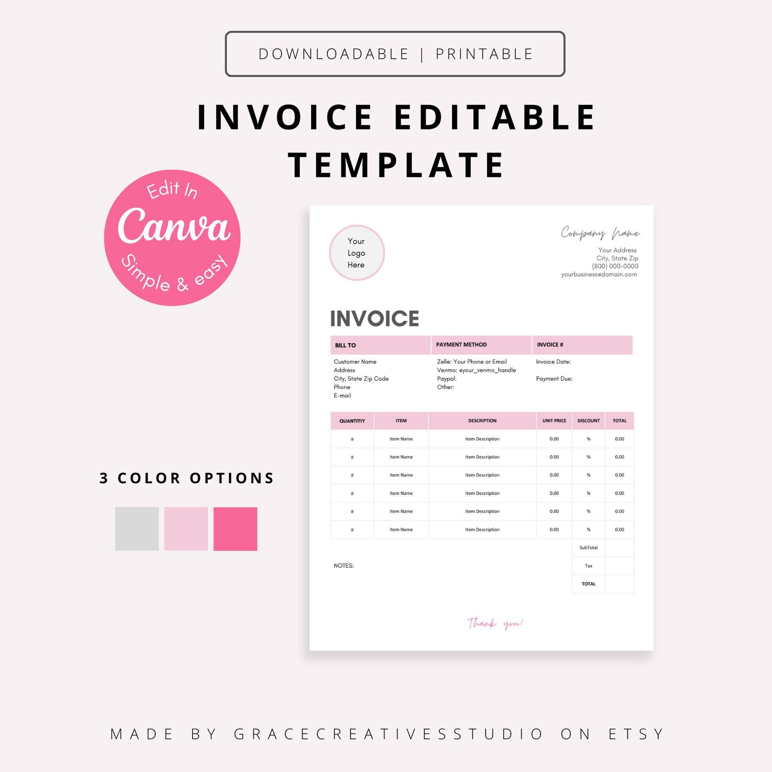 Invoice Template || Editable Canva Template | Customizable Professional ...
