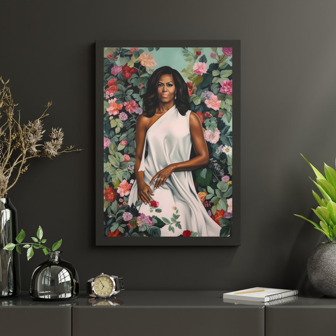 Michelle Obama Wall Art Watercolor Floral Portrait Feminist Empowering ...