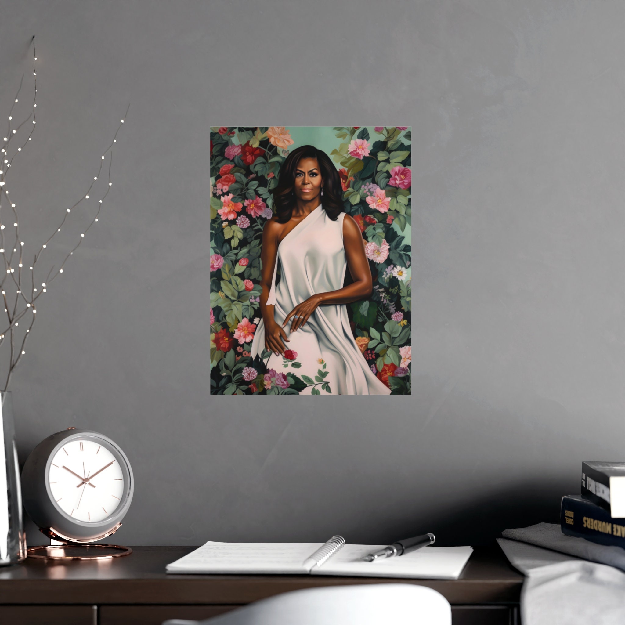 Michelle Obama Wall Art Watercolor Floral Portrait Feminist Empowering ...