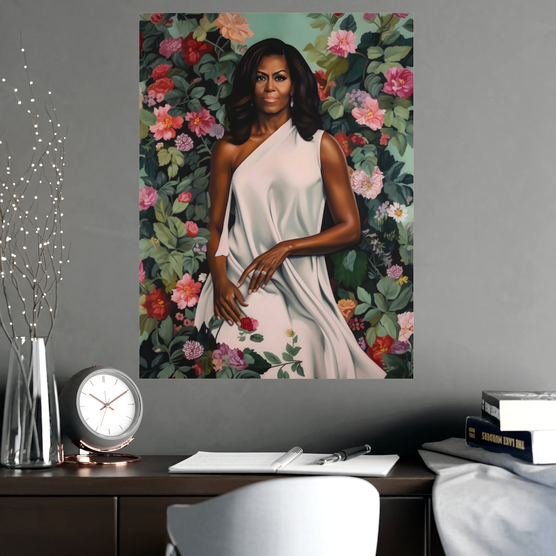 Michelle Obama Wall Art Watercolor Floral Portrait Feminist Empowering ...