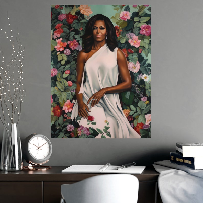 Michelle Obama Wall Art Watercolor Floral Portrait Feminist - Etsy