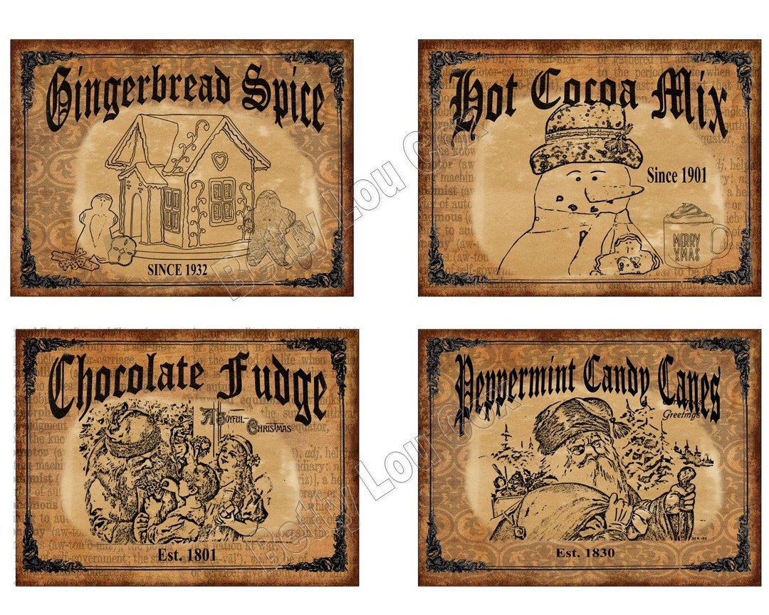 Primitive Christmas Food Labels for Pantry Jars Cans Crocks Bottles ...