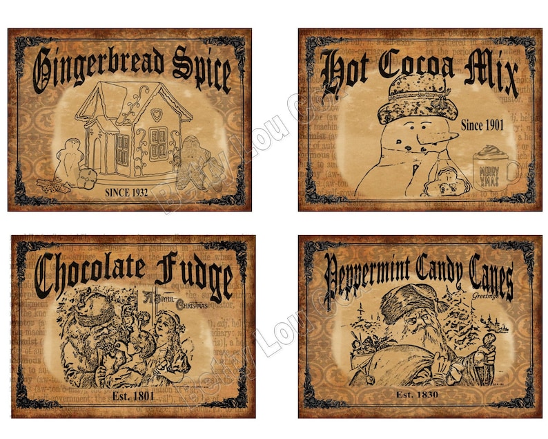 Primitive Christmas Food Labels for Pantry Jars Cans Crocks Bottles ...