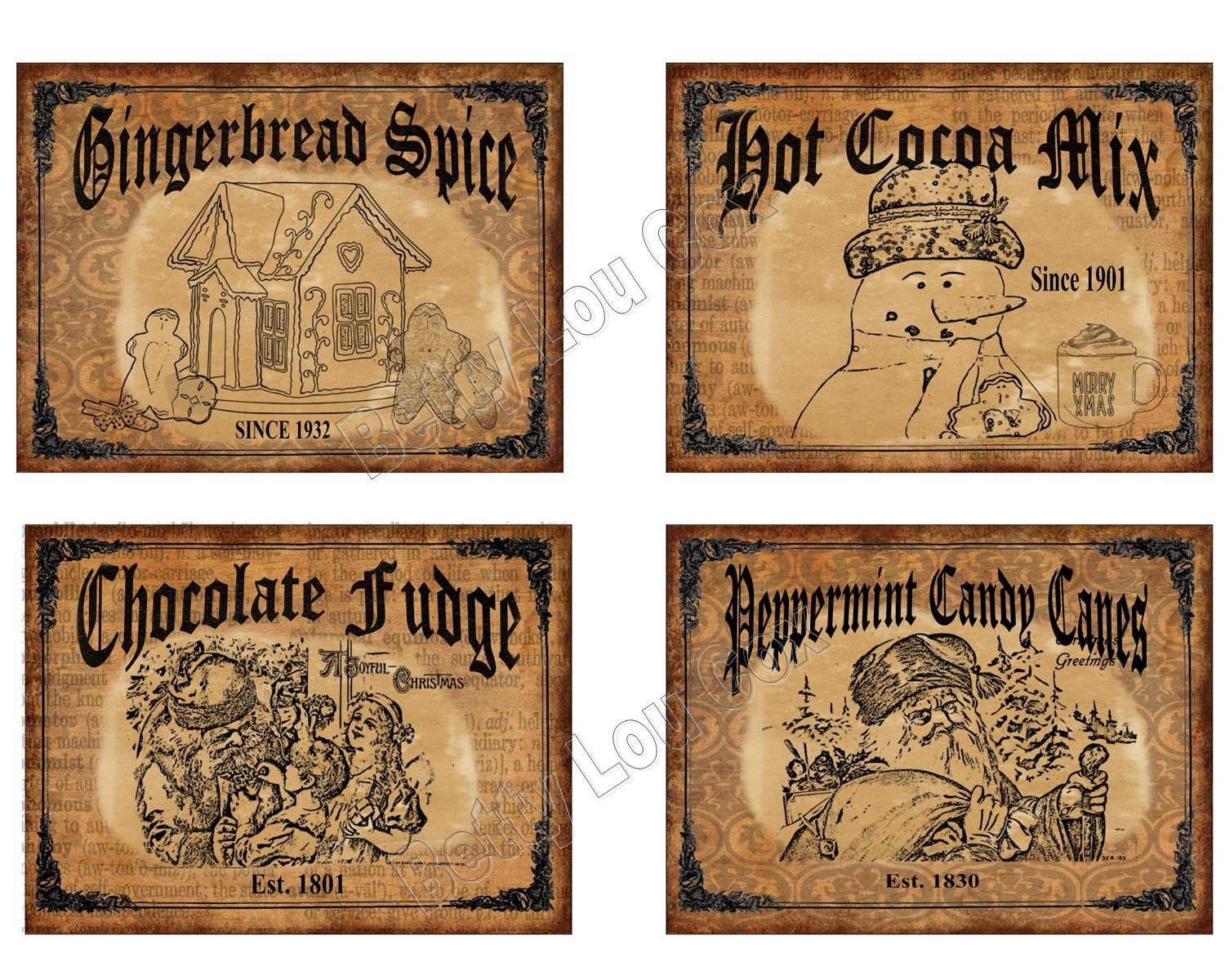 Primitive Christmas Food Labels for Pantry Jars Cans Crocks Bottles ...