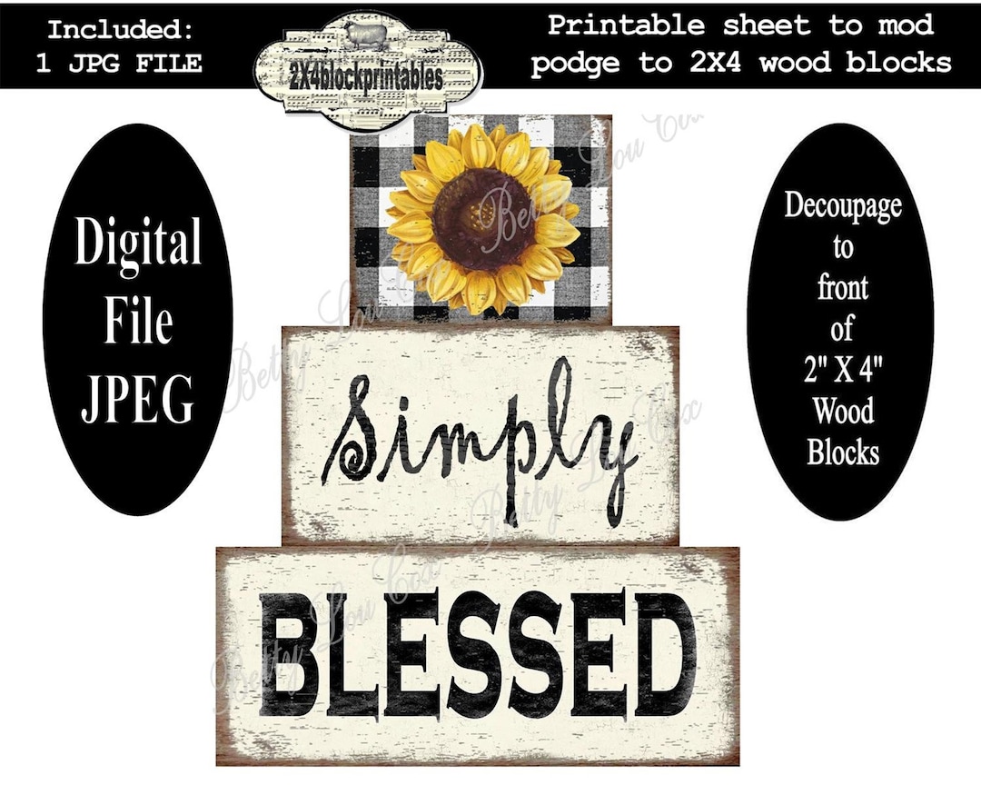 Sunflower Blocks , 2X4 Crafts , Instant Download , Shelf Sitter ...