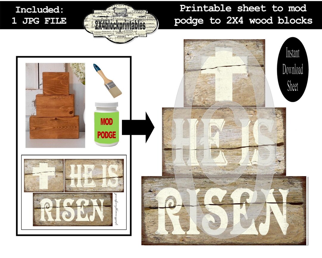 He is Risen Blocks , Spring , Easter Wood Sign , 2X4 Crafts , Printable ...