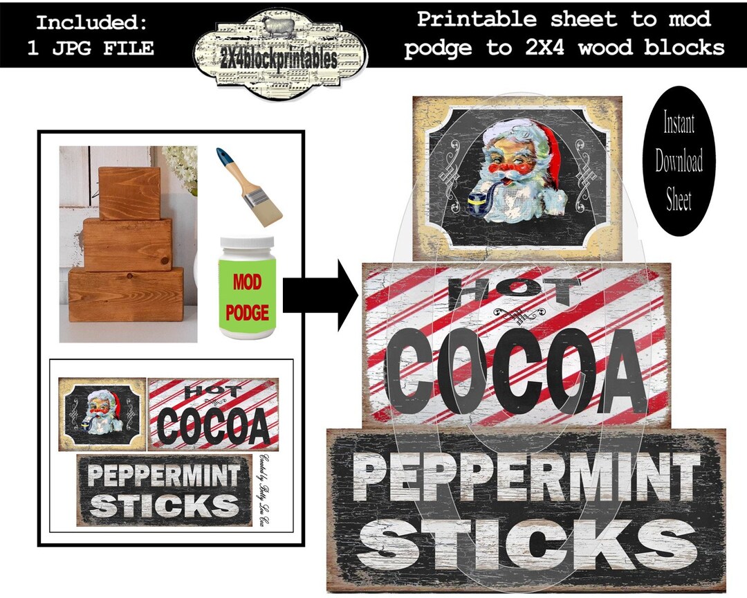 Santa Blocks , Retro Wood Sign , 2X4 Crafts , Instant Download ...