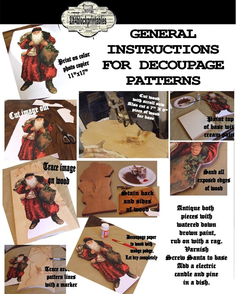 Sheep Decoupage Wood Pattern DIY Vintage , Mod Podge , Printable ...