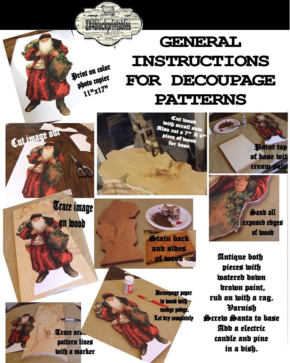 Sheep Decoupage Wood Pattern DIY Vintage , Mod Podge , Printable ...