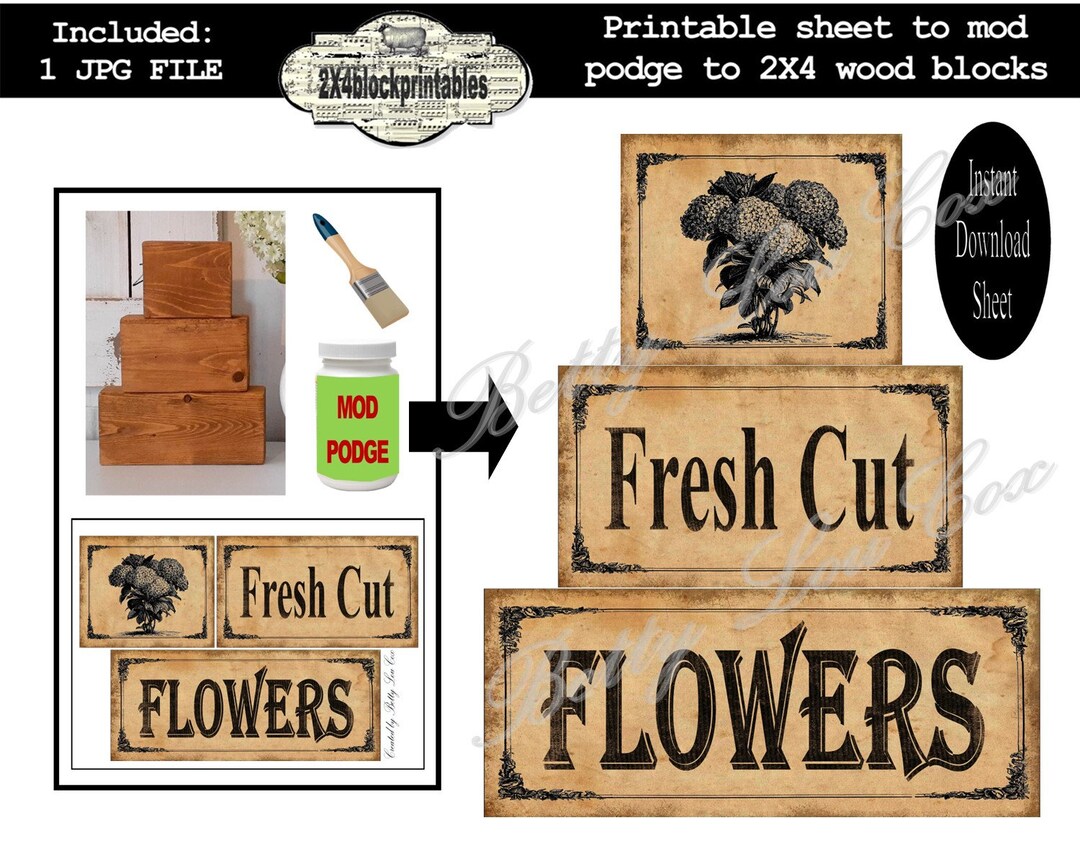 Flower Printable to Mod Podge to 2X4 Wood Blocks , Fresh Cut Flowers ...