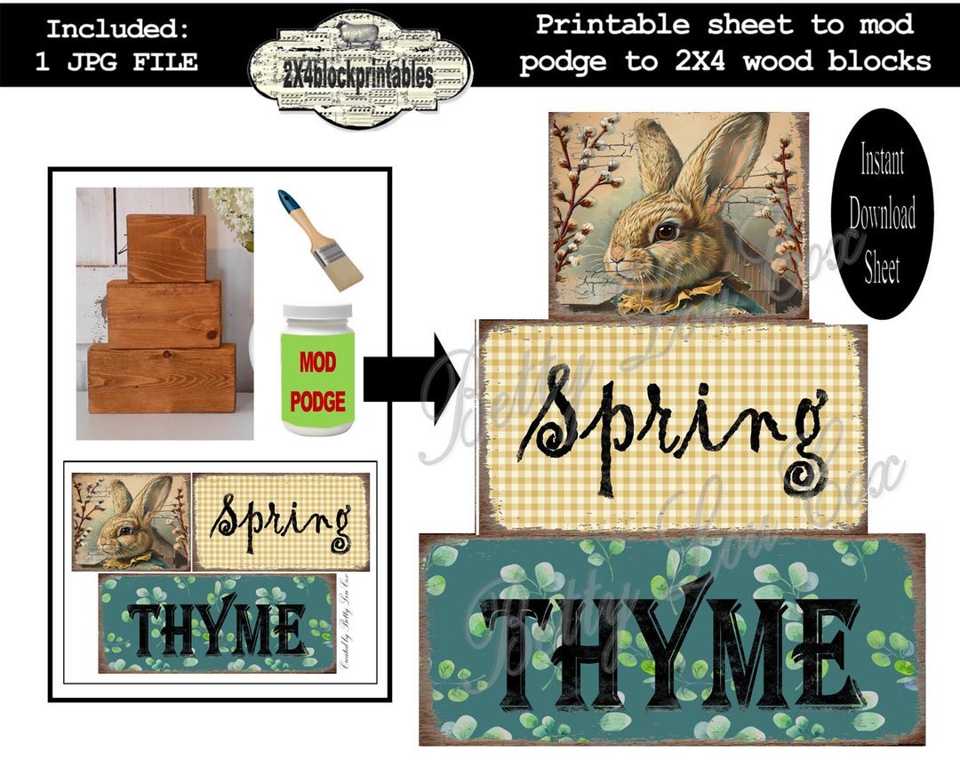 Bunny Blocks , Spring Sign , Printable Decoupage Sheet , Mod Podge ...