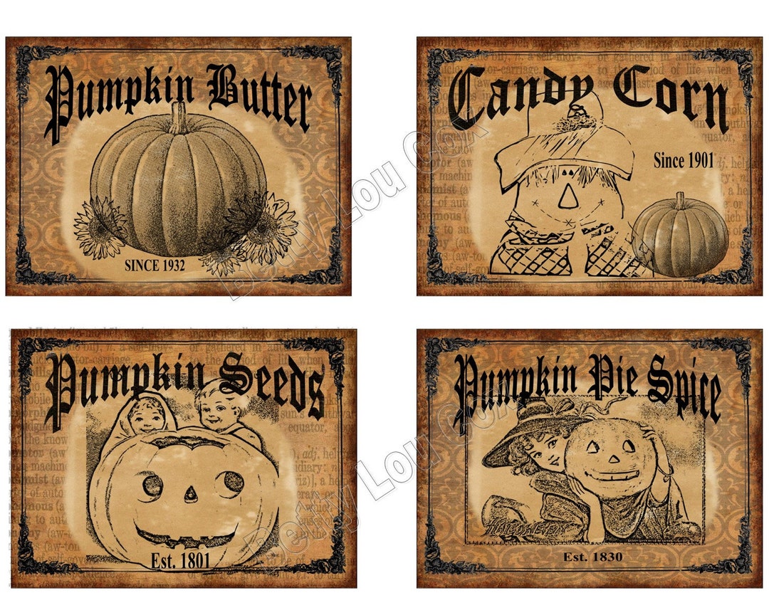 Primitive Fall Pumpkin Labels for Pantry Jars Cans Crocks Bottles Tins ...