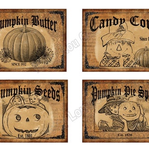 Primitive Fall Pumpkin Labels for Pantry Jars Cans Crocks Bottles Tins ...