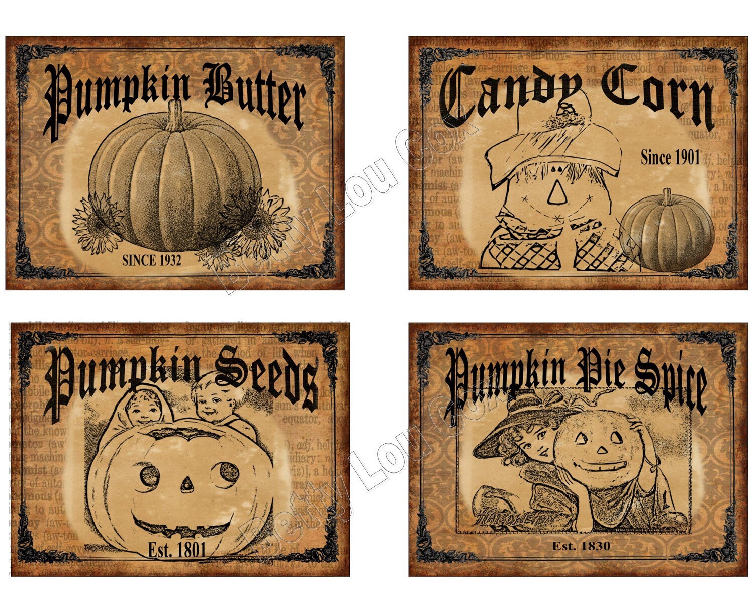 Primitive Fall Pumpkin Labels for Pantry Jars Cans Crocks Bottles Tins ...