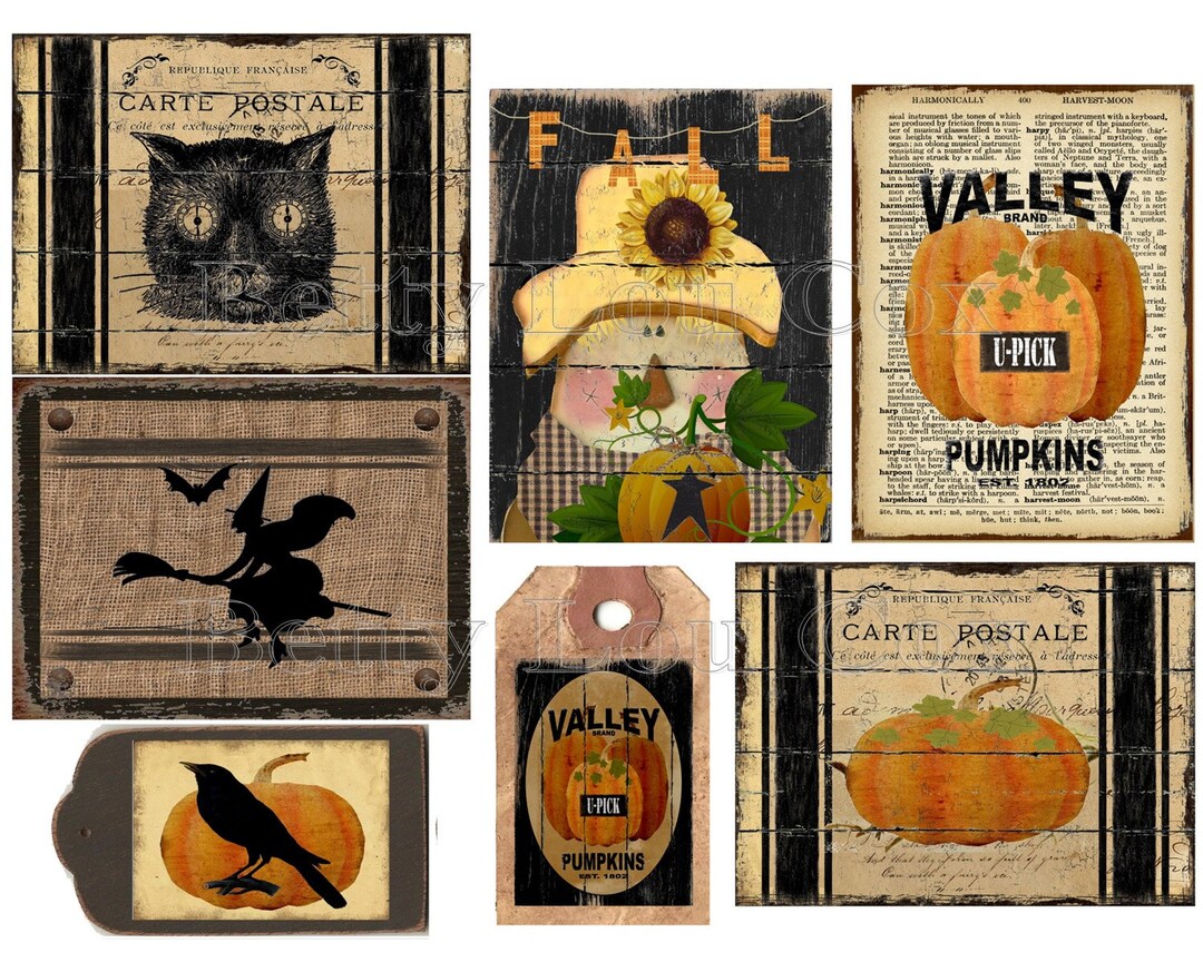 Primitive Labels , Pumpkin , Crow for Pantry Jars Cans Crocks Bottles ...