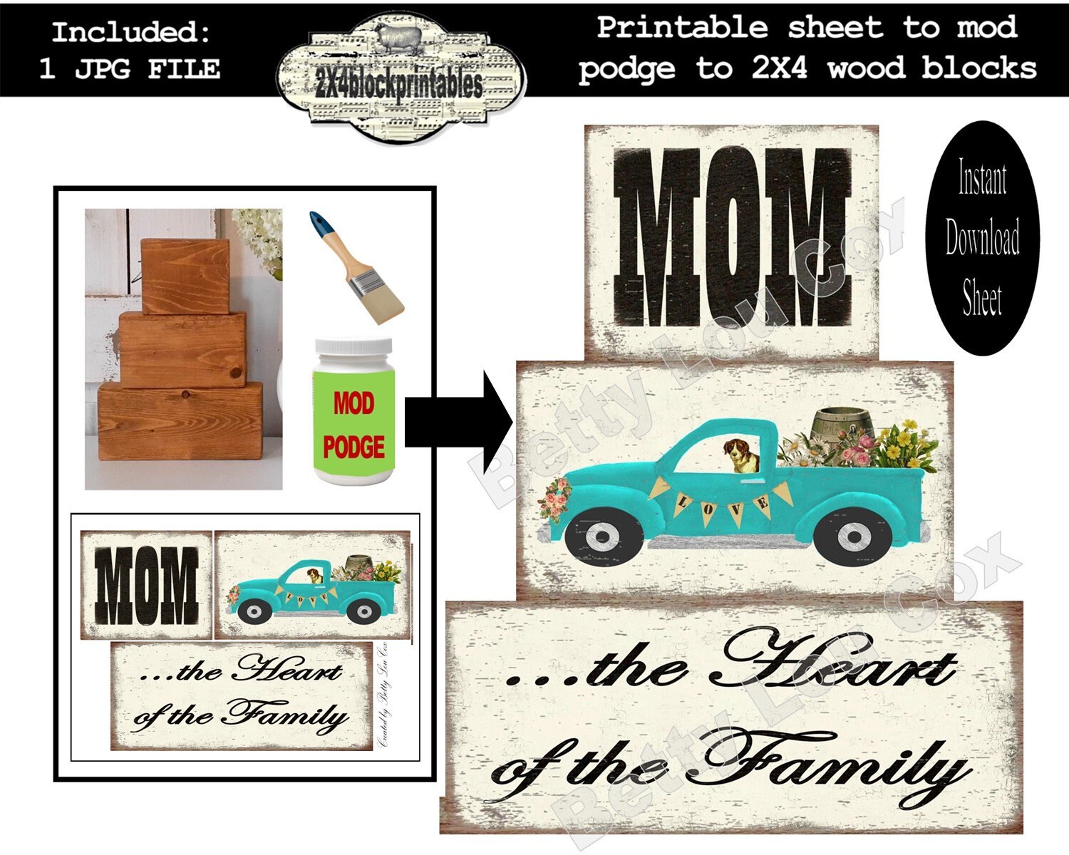 Mom the Heart of the Family Printable to Decoupage to 2X4 Wooden Blocks ...