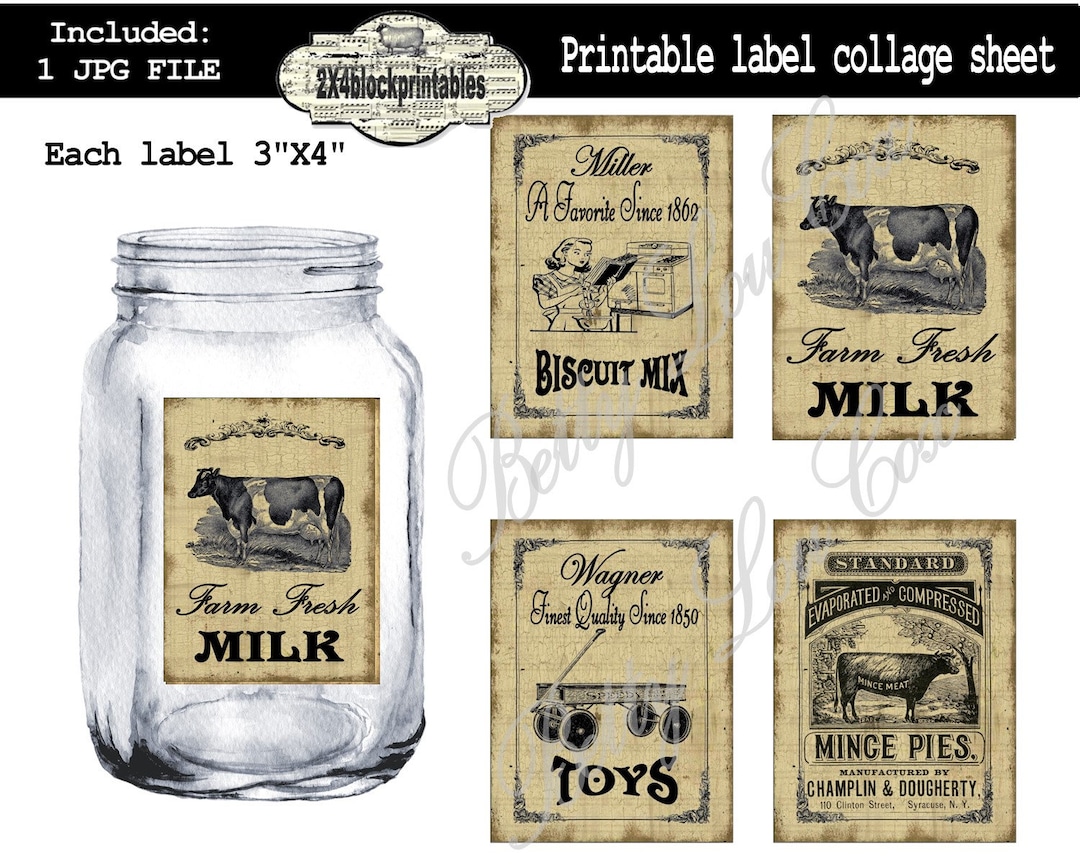 Labels Printable , Vintage Download , Cows Wagon and Flour Ads for ...