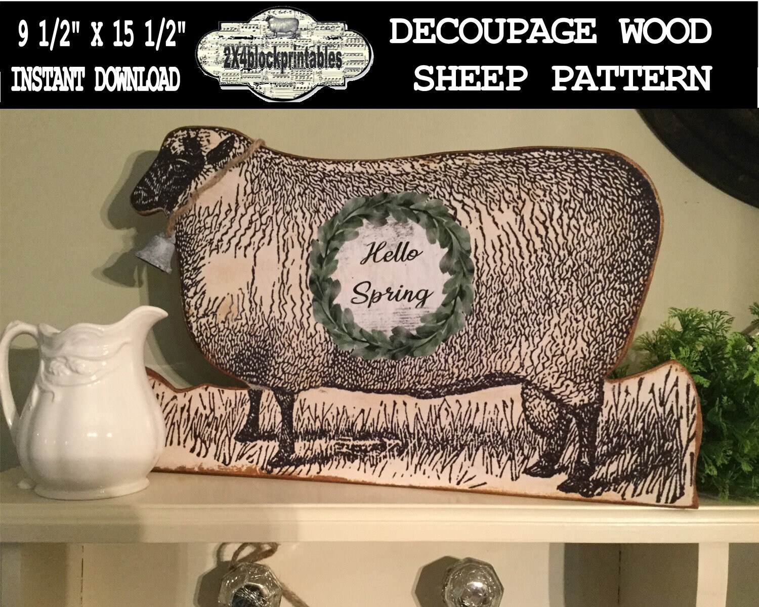 Sheep Decoupage Wood Pattern DIY Vintage , Mod Podge , Printable ...