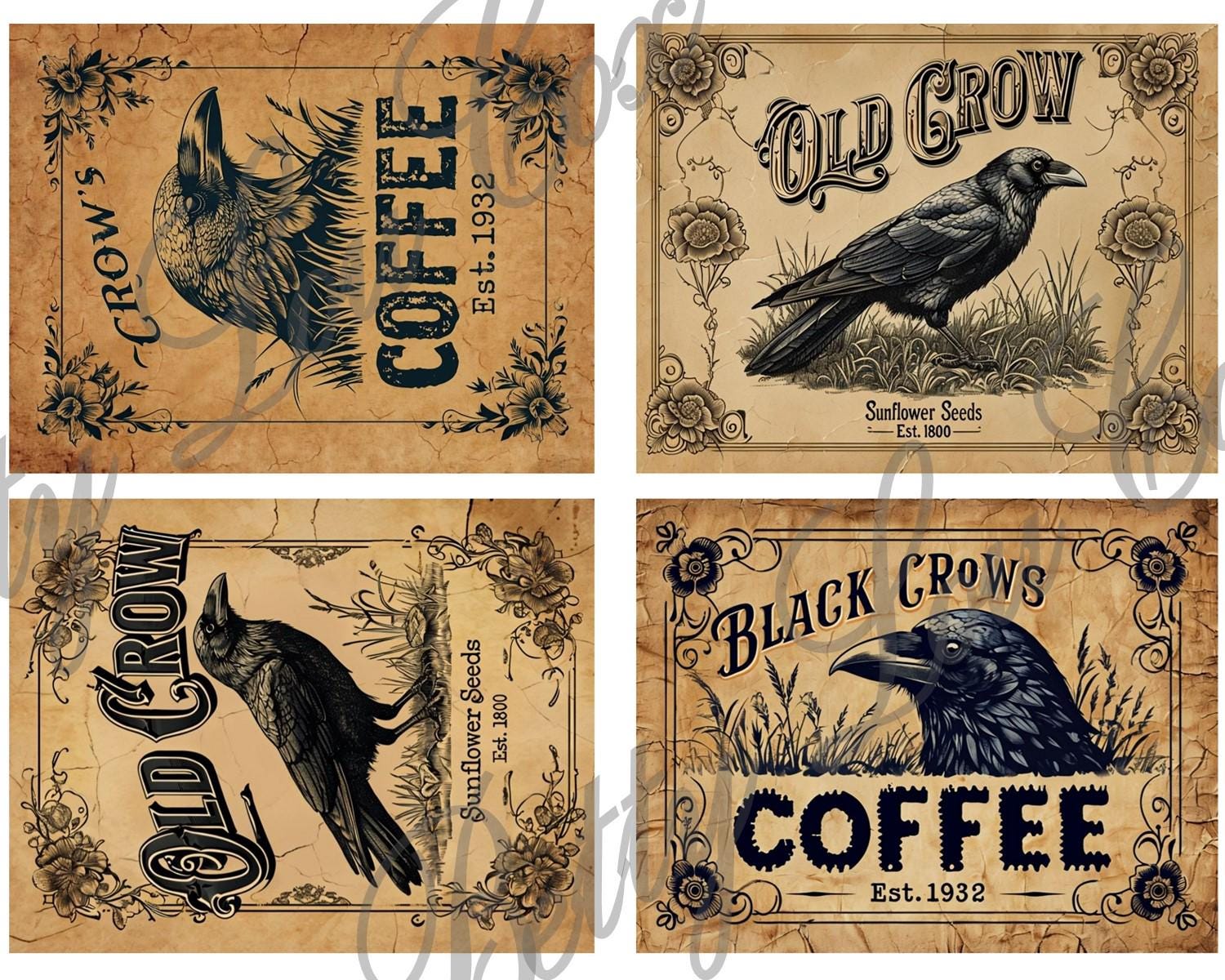 Crow Labels , Digital Download , Vintage Crow Label , Rustic Crow Tags ...