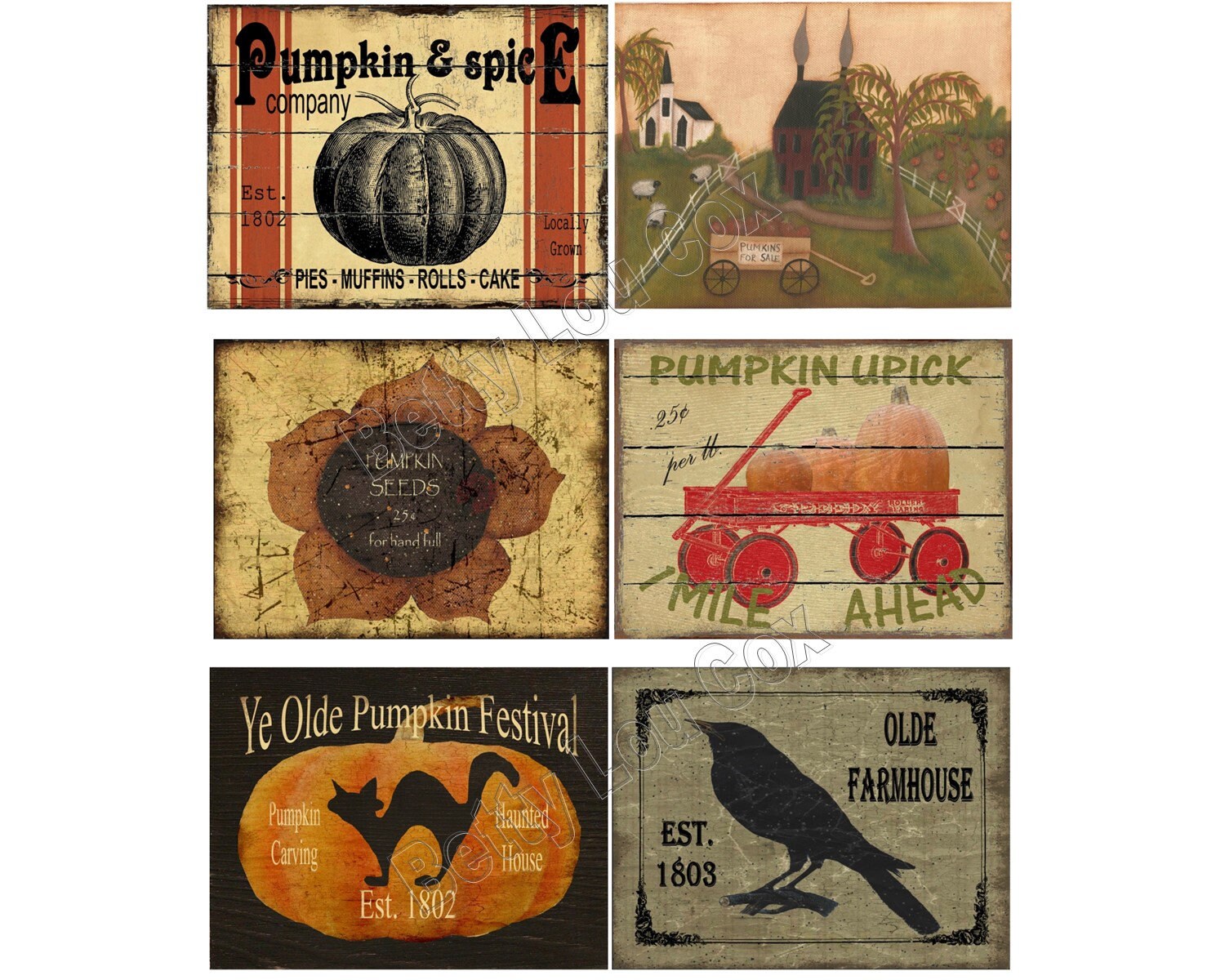 Primitive Fall Labels , Pumpkins Sunflower Salt Box House Cat Crow for ...