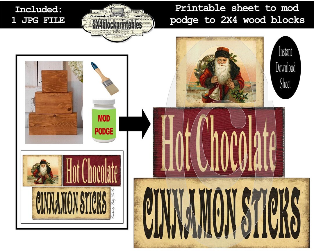 Santa Blocks , Vintage Wood Sign , 2X4 Crafts , Printable Template ...