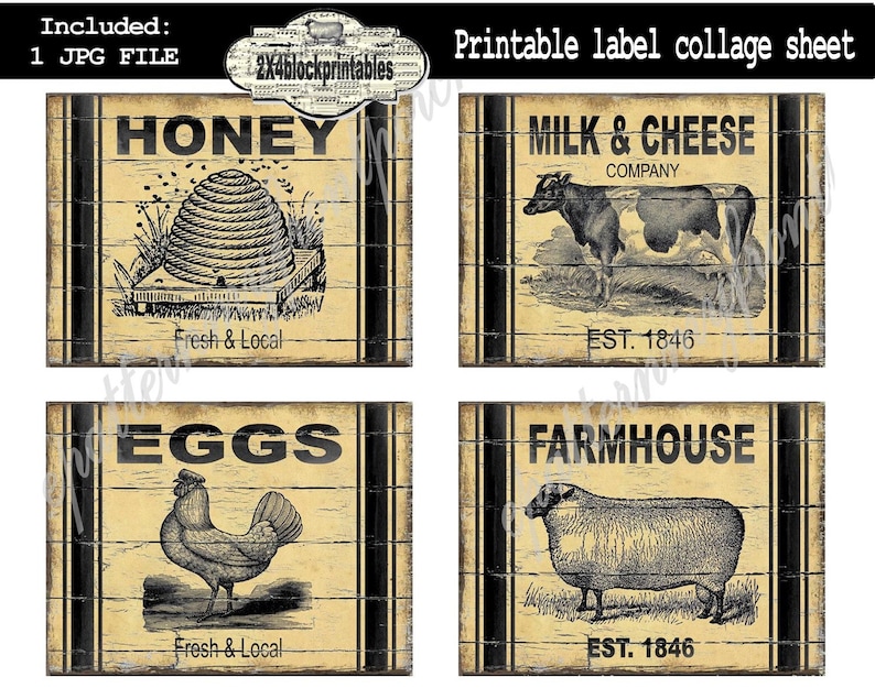 Labels Printable , Primitive Download , Cow Bee Hive Sheep Eggs for ...