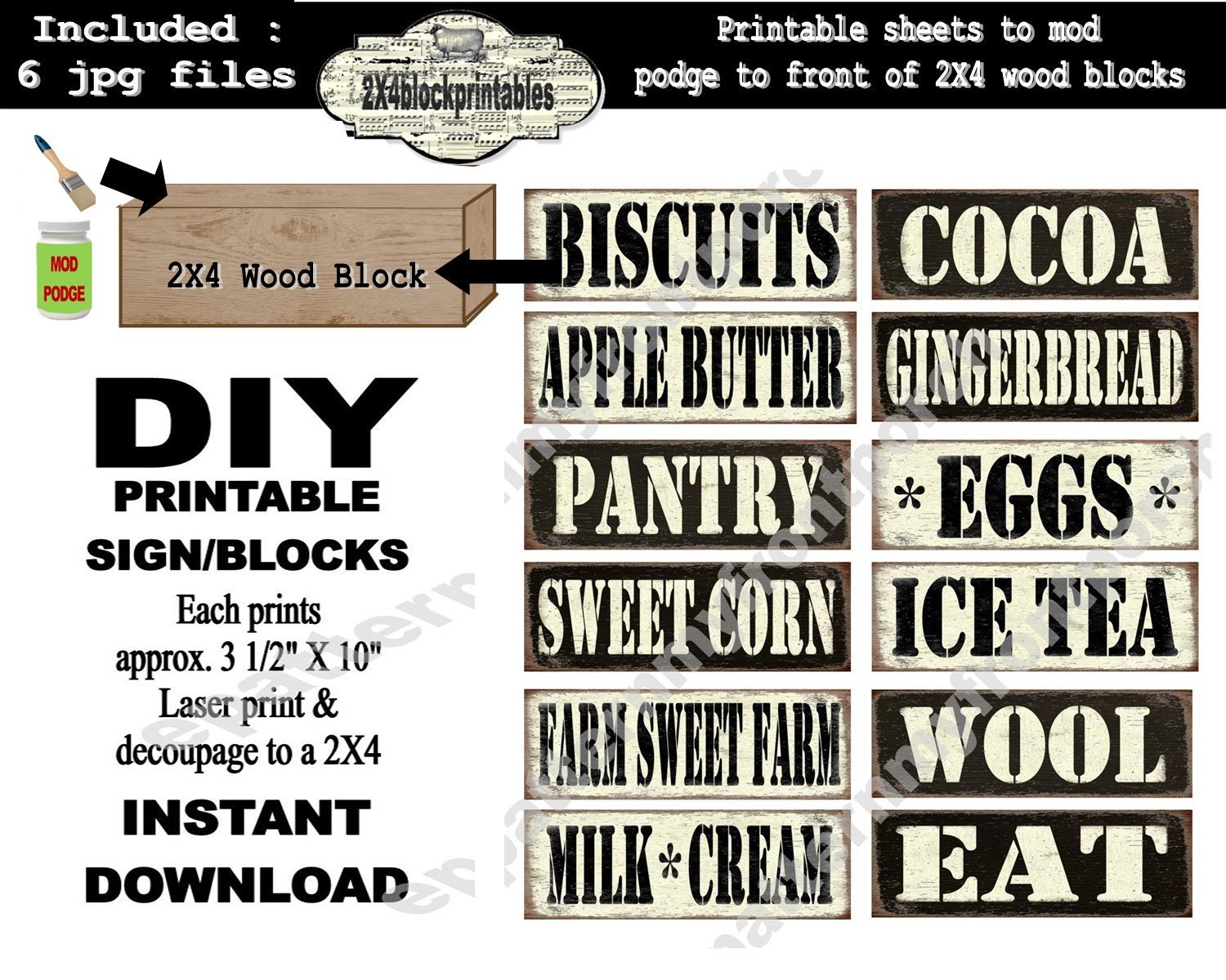 Rustic Farmhouse Blocks , Wood Sign , 2X4 Crafts , Printable , Shelf ...