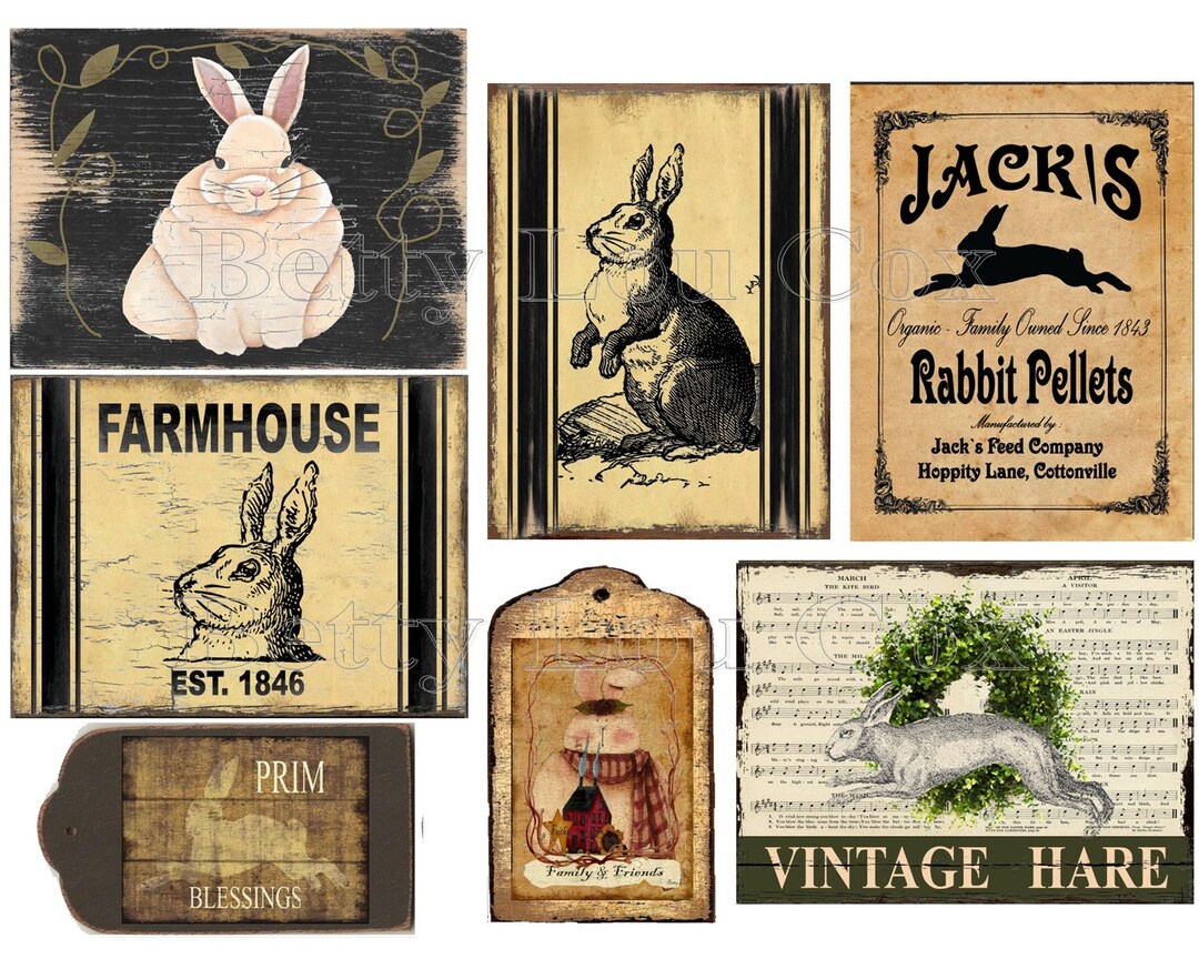 Bunny Labels , Primitive , Rabbit , Hare , Embellishments for Pantry ...