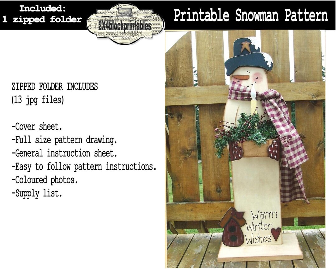 Snowman Wood Pattern , Instant Download , Primitive , Painting , Rustic ...