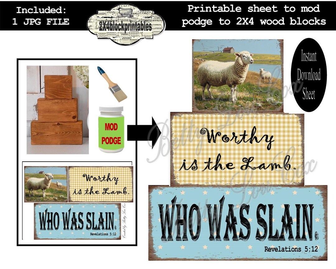 Sheep Blocks , Religious Sign , Worthy Was the Lamb , Who Was Slain ...