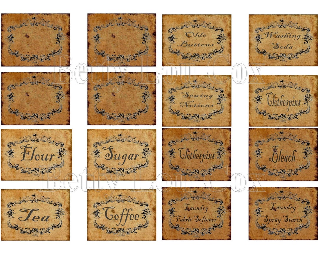 Primitive Pantry Labels , Flour Sugar Tea Coffee for Jars Cans Crocks Bottles Tins Boxes and ...