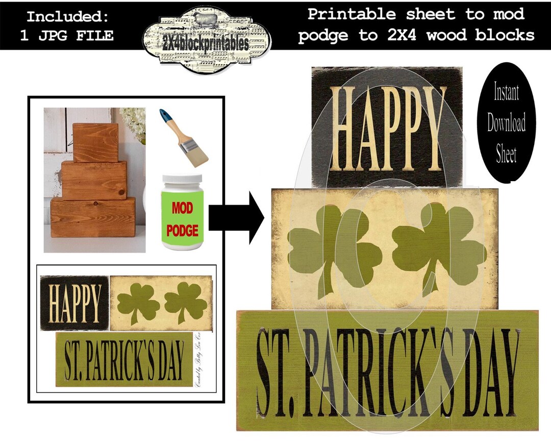 St Patricks Day Blocks , Printable 2X4 Crafts , Primitive , Rustic ...
