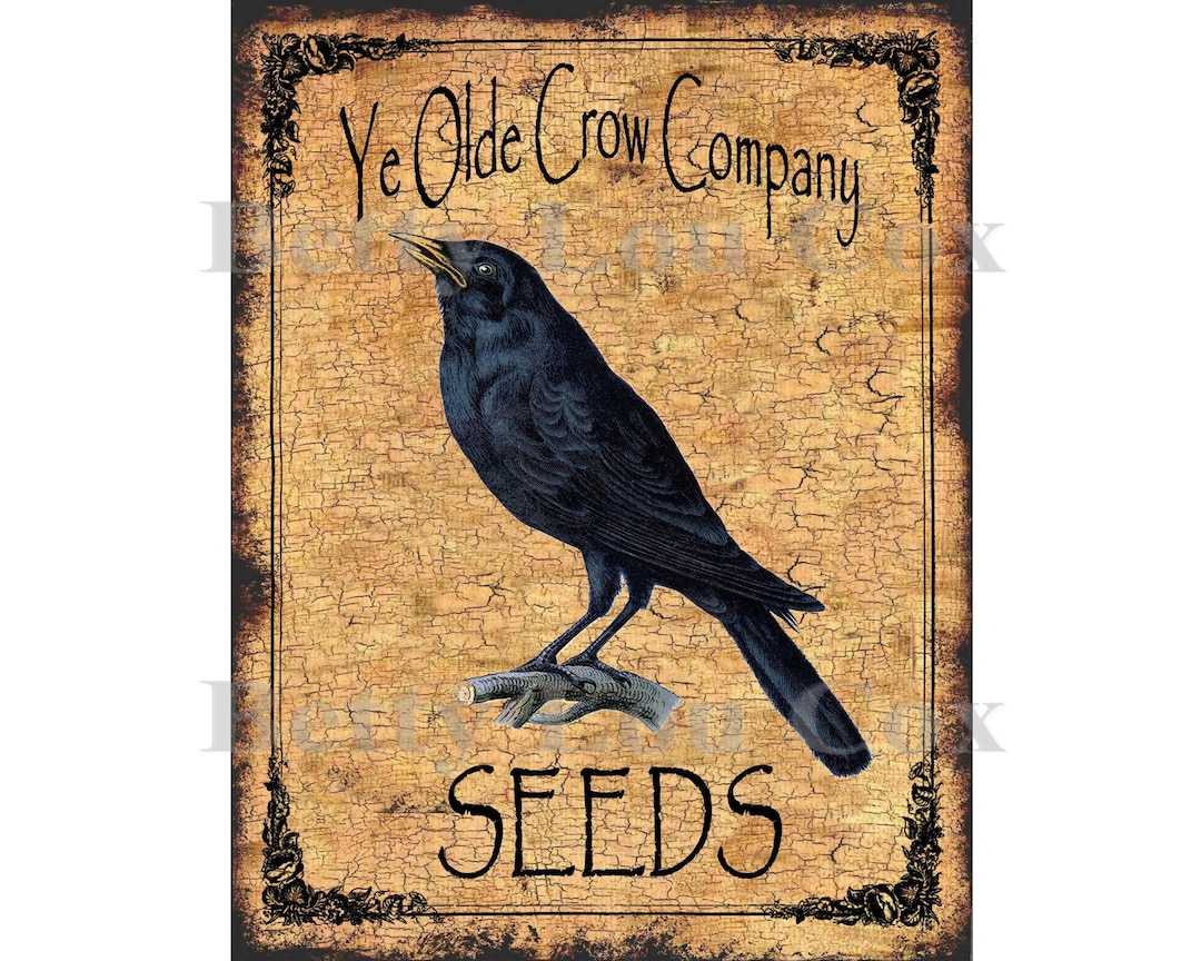 Crow Wall Art , Primitive Panty Labels , Printable Print , Rustic ...