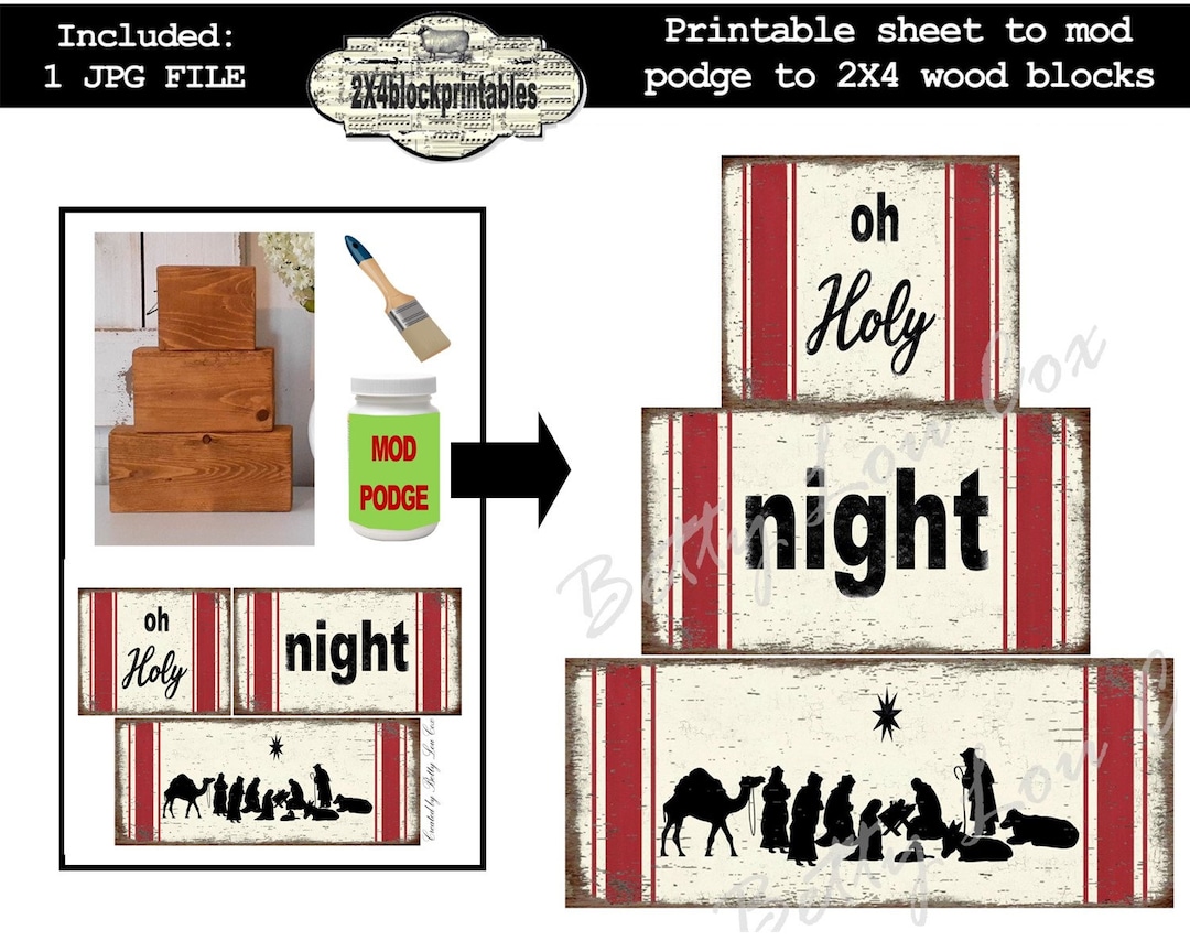 Oh Holy Night 2X4 Blocks , Printable Paper and Wood Craft , Shelf ...