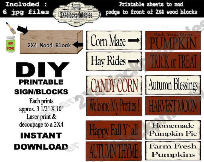 Fall Blocks , 2X4 Crafts , Instant Download , Shelf Sitter , Pumpkin ...