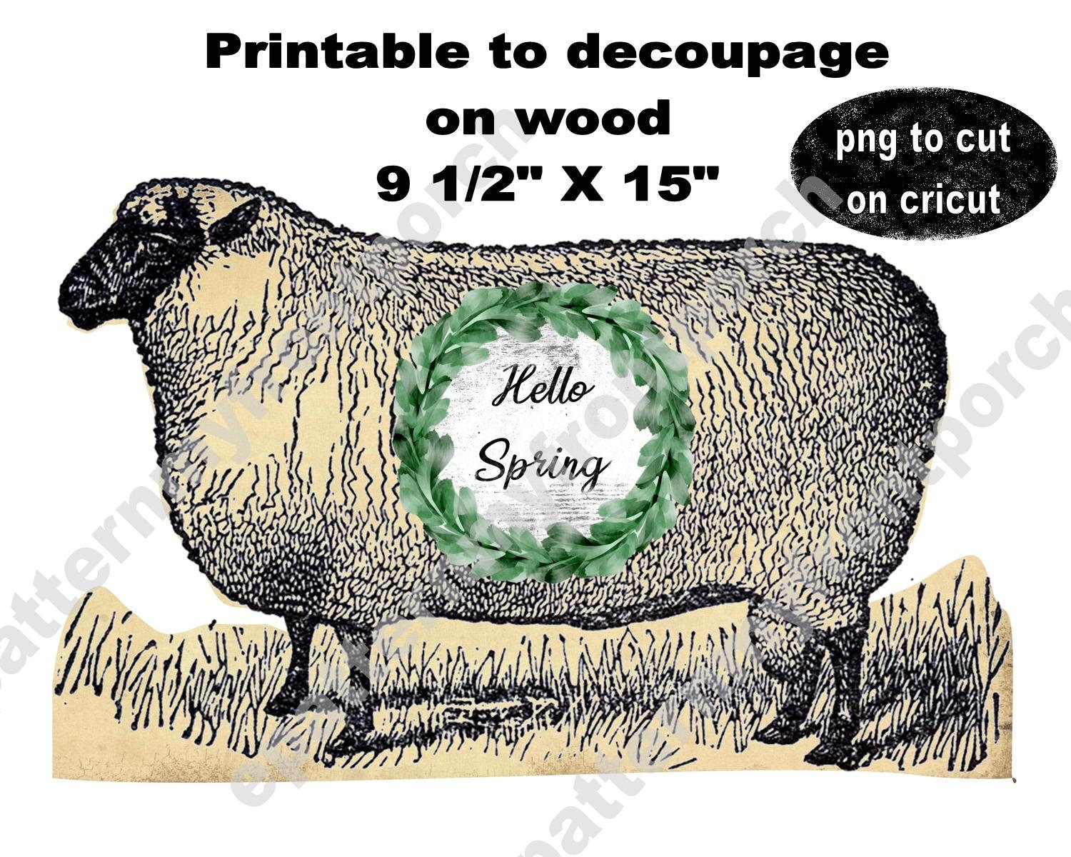 Sheep Decoupage Wood Pattern DIY Vintage , Mod Podge , Printable ...