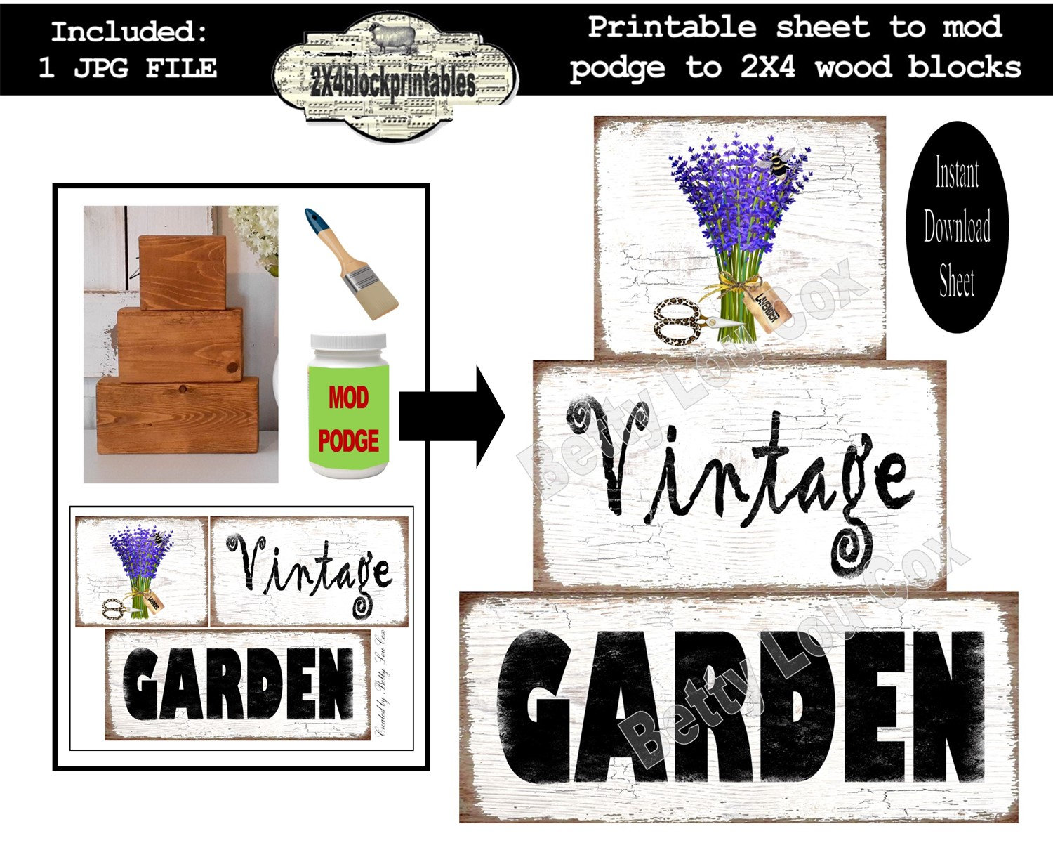 Lavender 2X4 Block Printable , Vintage Garden , Instant Download ...