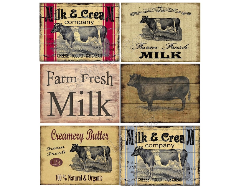 Primitive Cow Labels for Pantry Jars Cans Crocks Bottles Tins Boxes ...